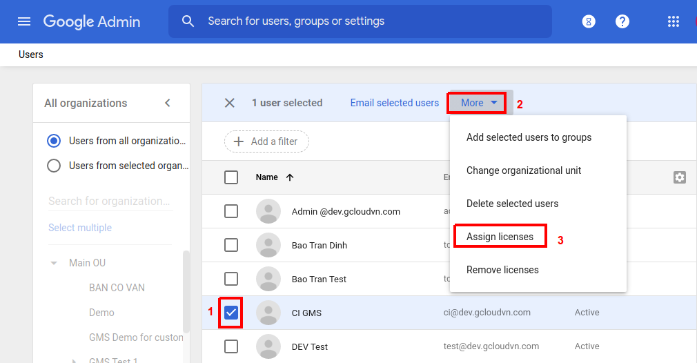 Hướng dẫn gán/bỏ gán license cho User trong Google Workspace
